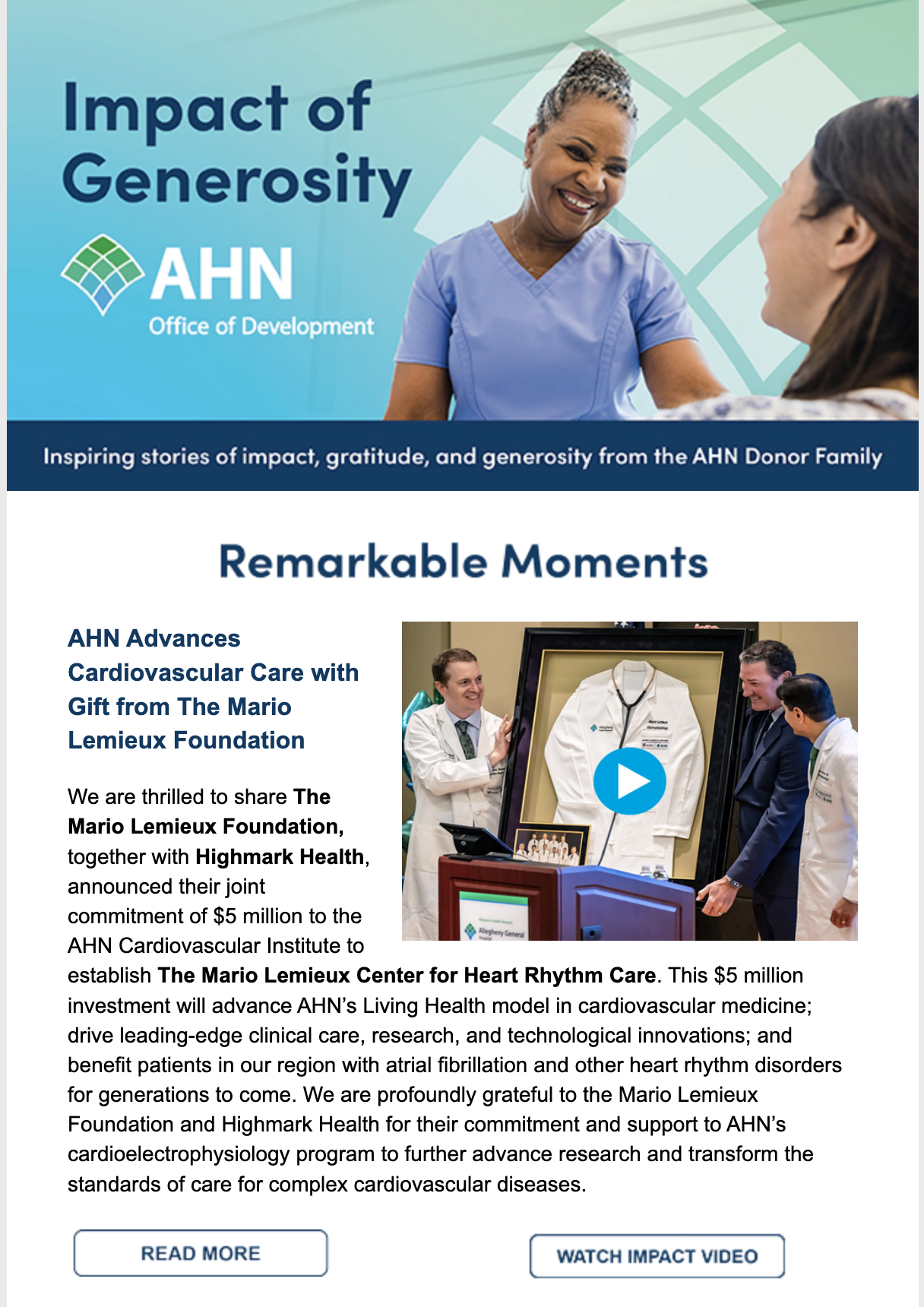Donor Communications Hub - Allegheny Health Network